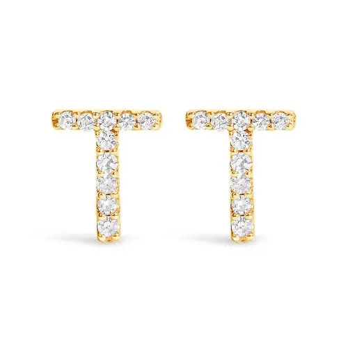 HAUS OF BRILLIANCE 10k Gold 1/10 Cttw Diamond Initial Stud Earring - Yellow Gold | T
